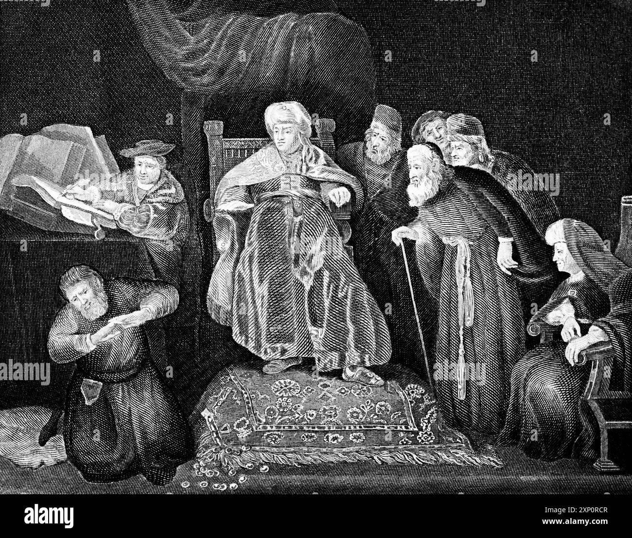 The Repentance of Judah, high priest, elevated throne, agony, kneeling ...