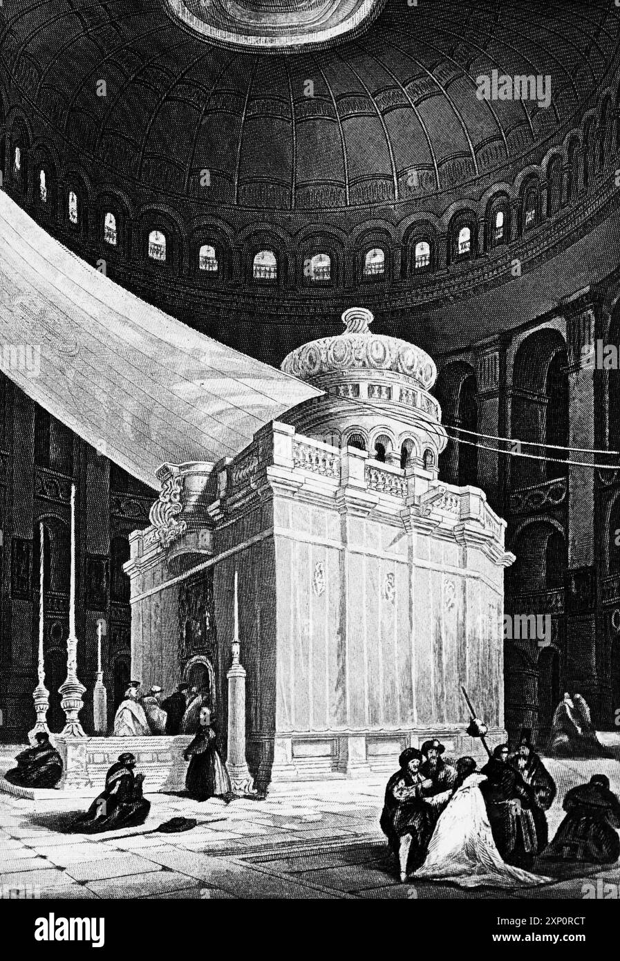 The Holy Sepulchre, burial place of Jesus Christ. Interior, people ...