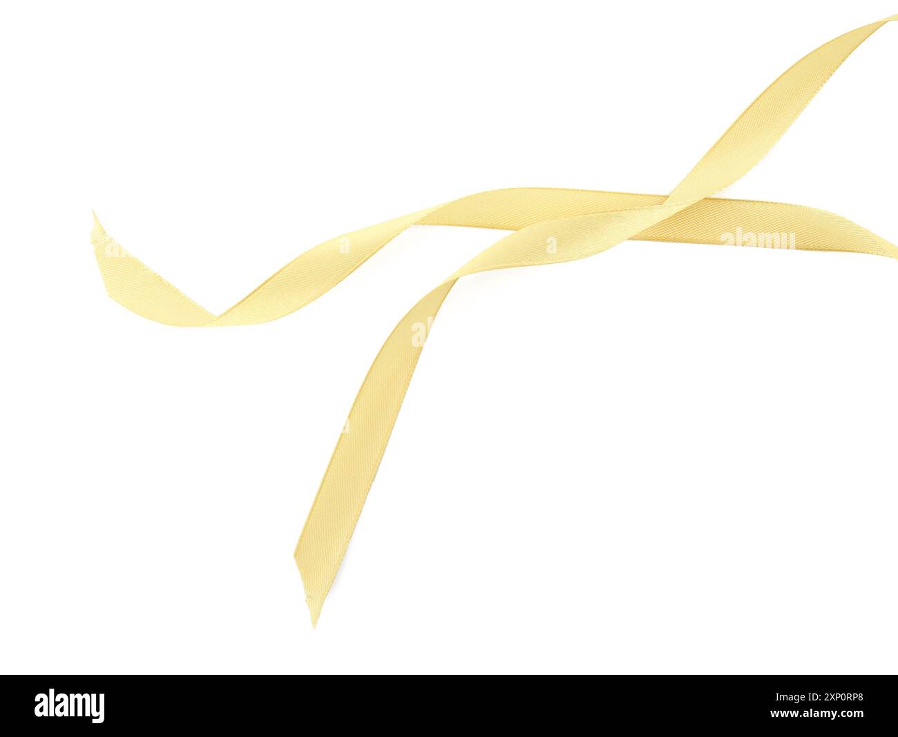 One beautiful light yellow ribbon isolated on white, top view Stock ...