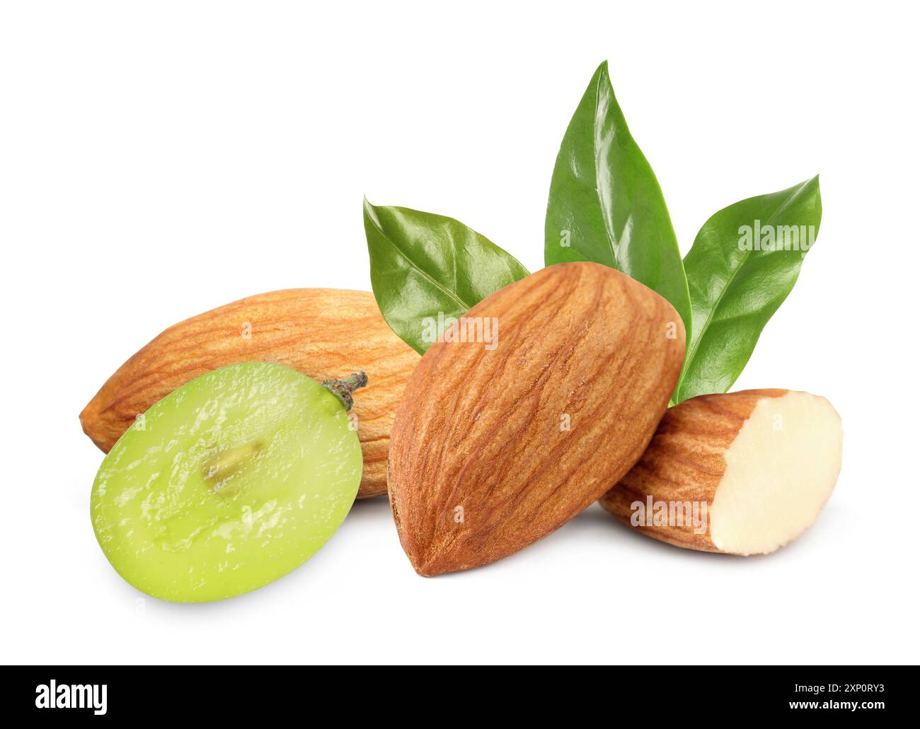 Almond nuts and green grape isolated on white Stock Photo - Alamy
