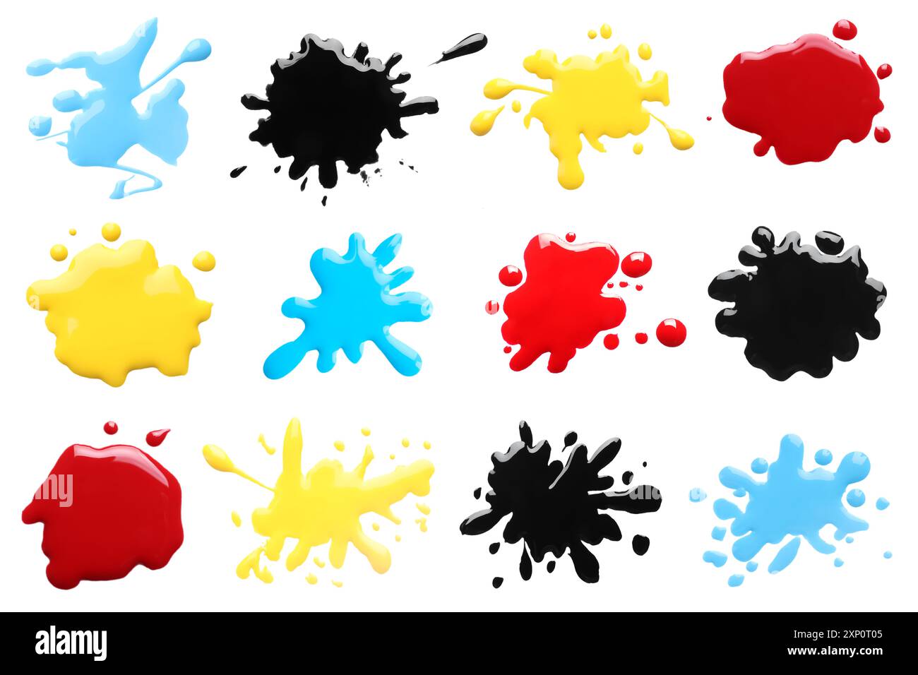 Printer ink of different colors. Set of spots isolated on white, top ...