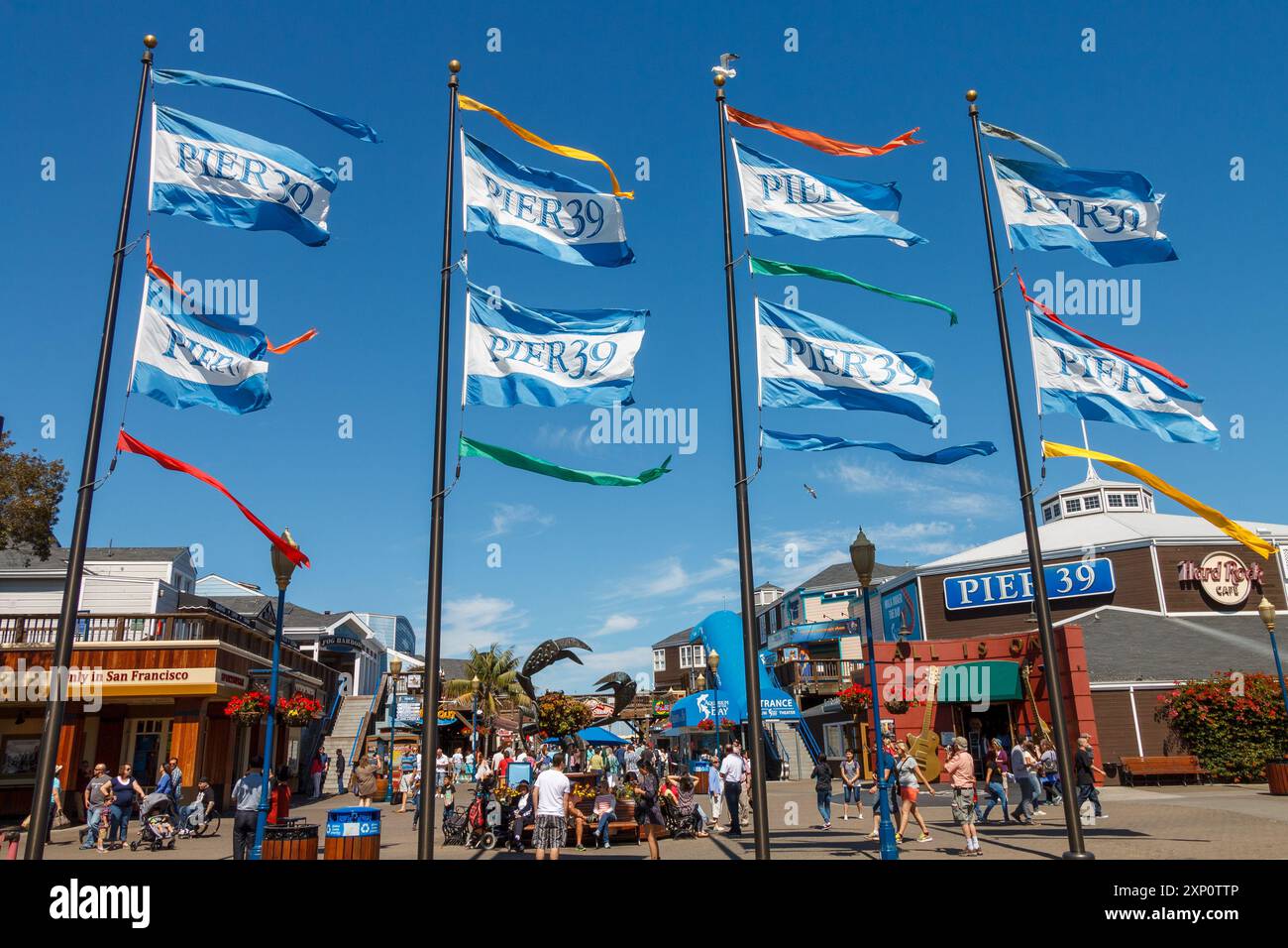The iconic flags of Pier 39 in San Francisco, California Stock Photo ...