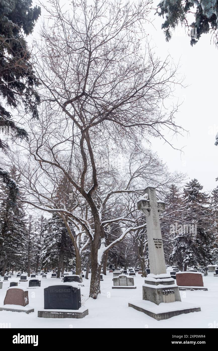 Winter landscape at the Saint Joachim Catholic Cemetery in Edmonton ...