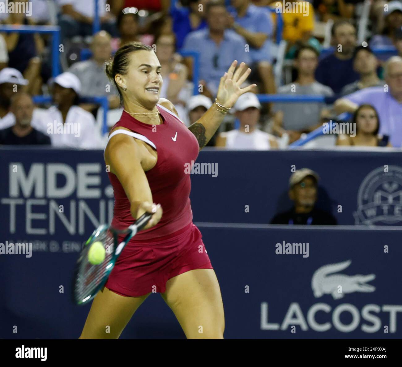 August 2, 2024: Arena Sabalenka hits a shot during the 2024 Mubadala Citi DC Open tennis ...