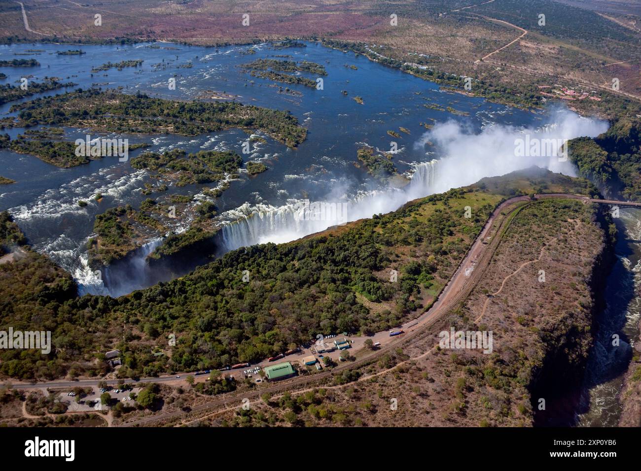 Aerial view of Victoria Falls, located on the border between Zambia and ...