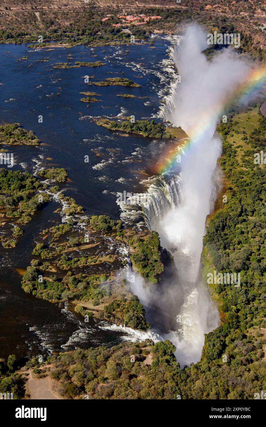 Aerial view of Victoria Falls, located on the border between Zambia and ...