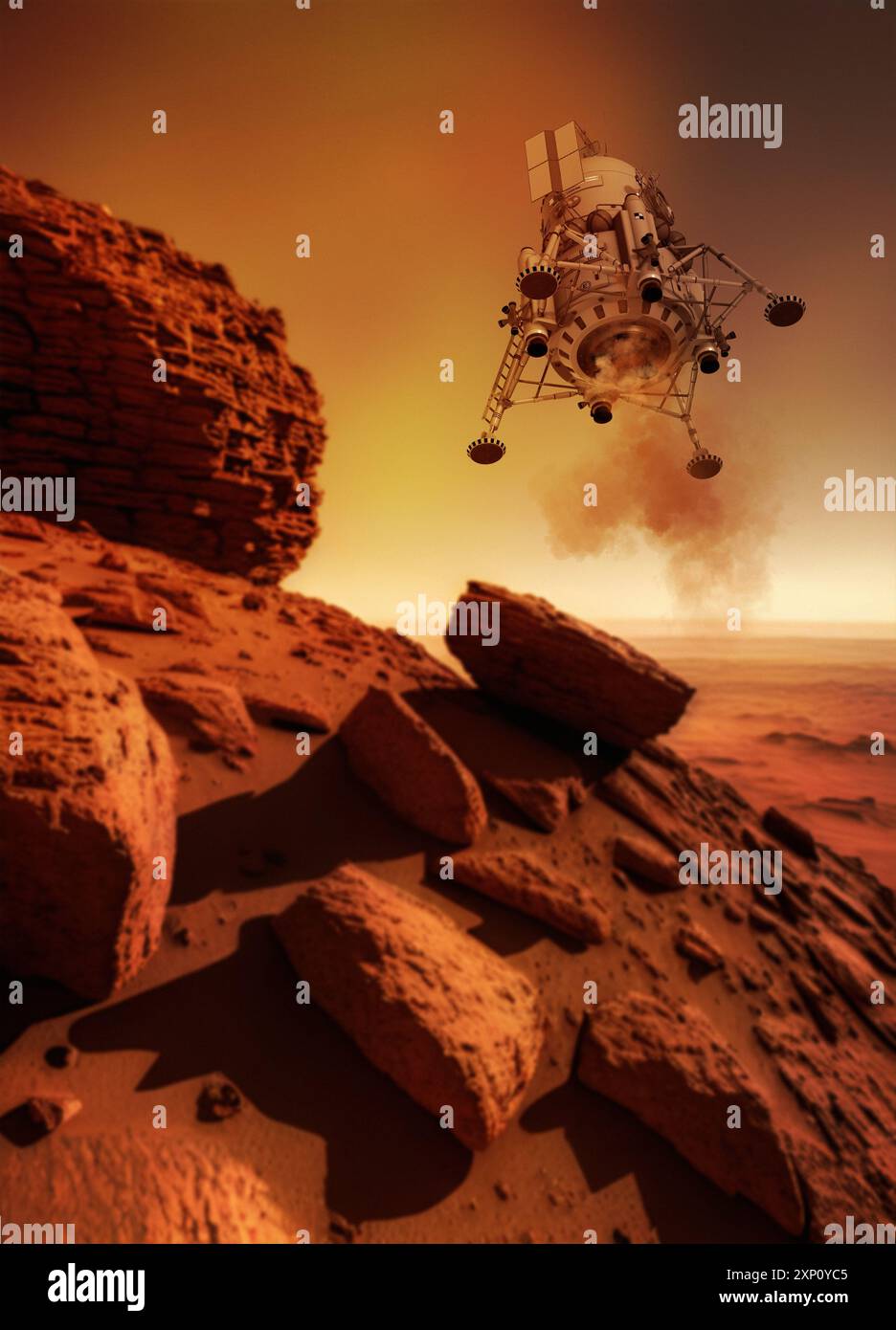Spaceship lander arriving on Mars, illustration Stock Photo - Alamy