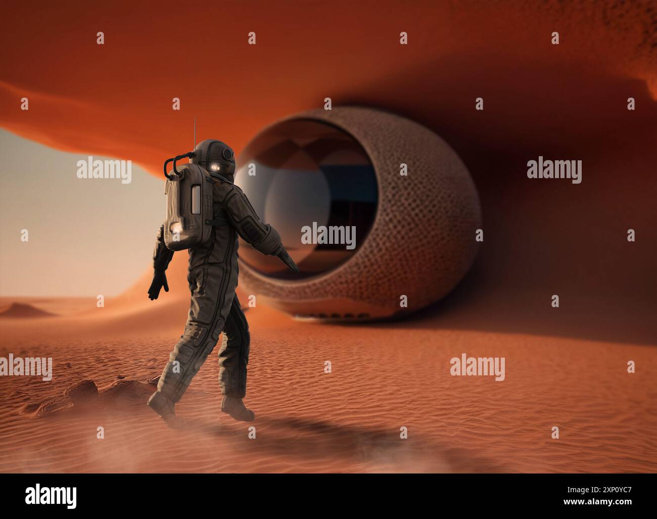 Astronaut walking to a dwelling on Mars, illustration Stock Photo - Alamy