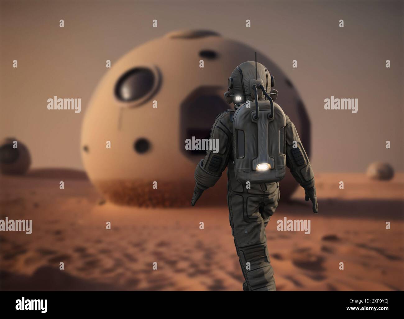 Astronaut walking to a dwelling on Mars, illustration Stock Photo - Alamy