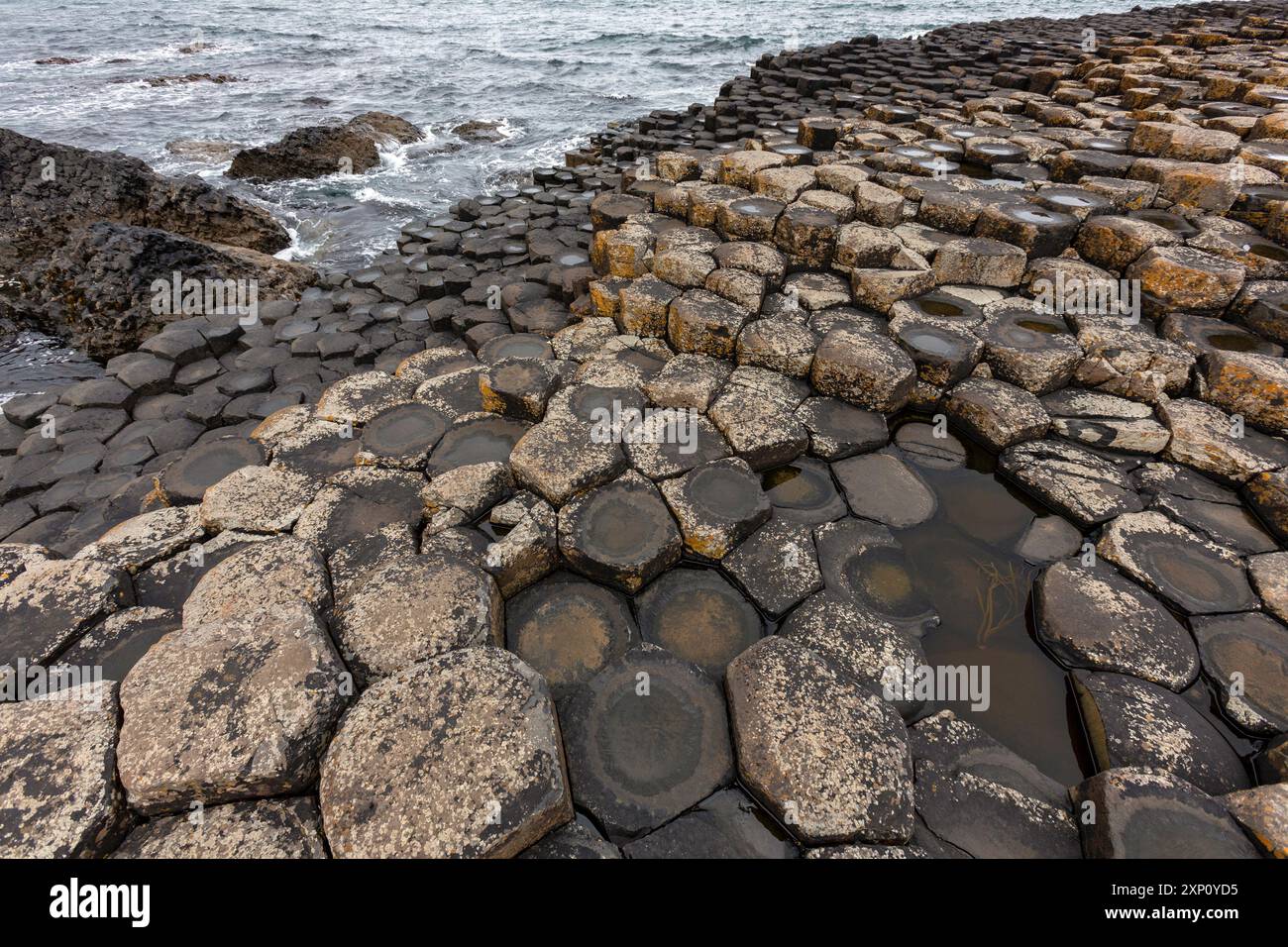 Giant's Causeway in County Antrim, Northern Ireland, UK. This large ...