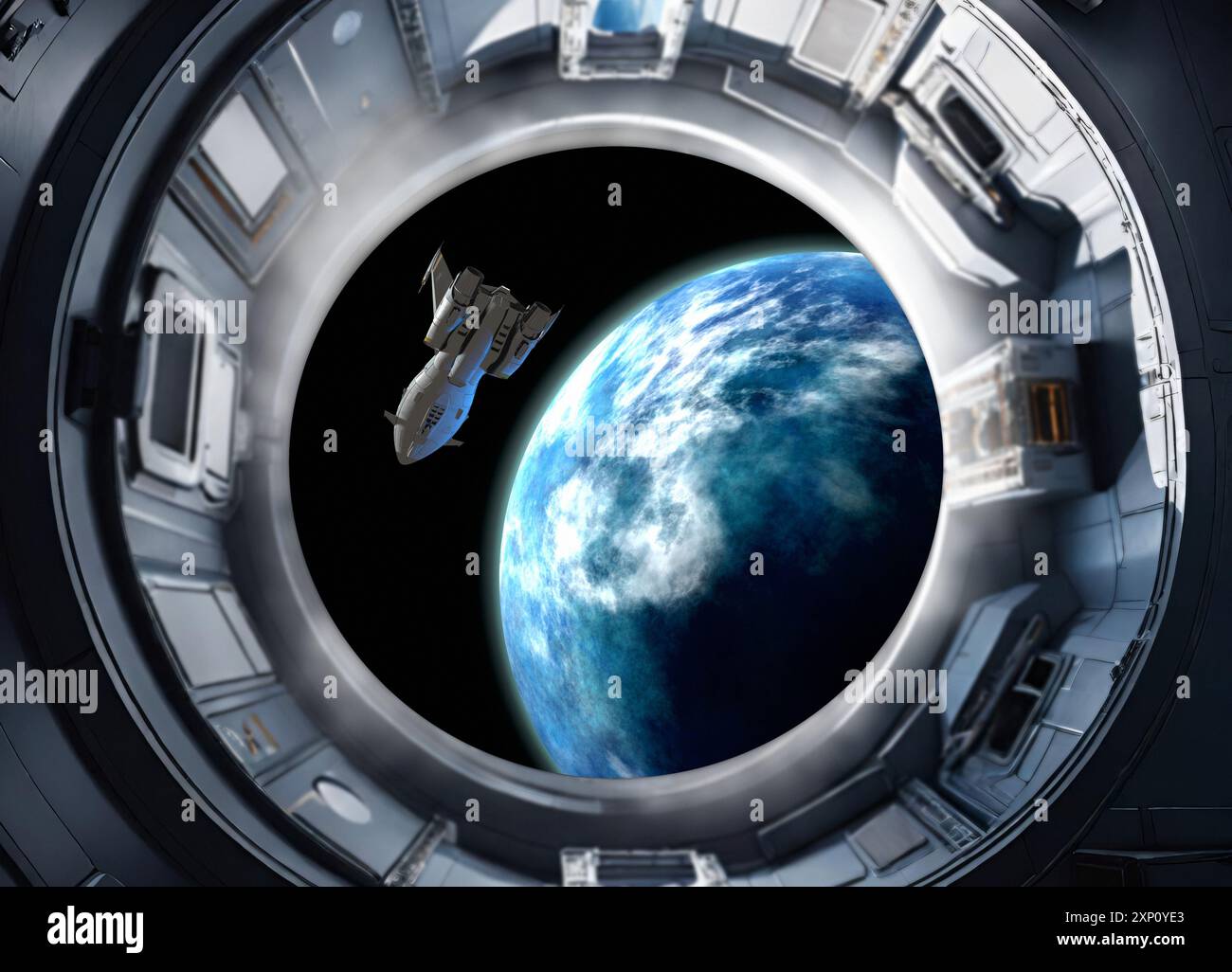 View from inside space station, illustration Stock Photo - Alamy
