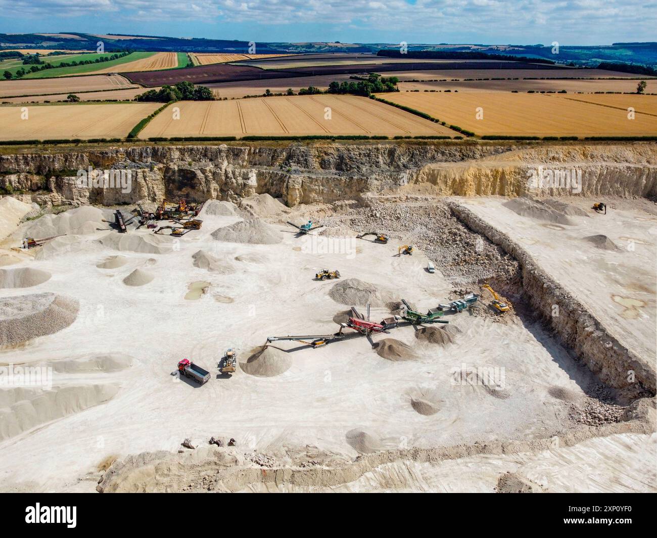 Aerial view of a construction aggregate quarry near Malton in the North ...