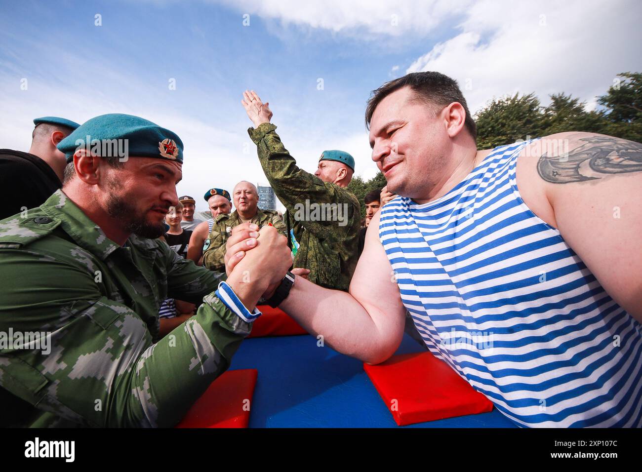 Airborne Forces servicemen compete in arm wrestling during the ...