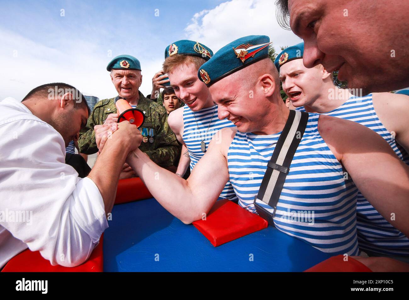 Airborne Forces servicemen compete in arm wrestling during the ...