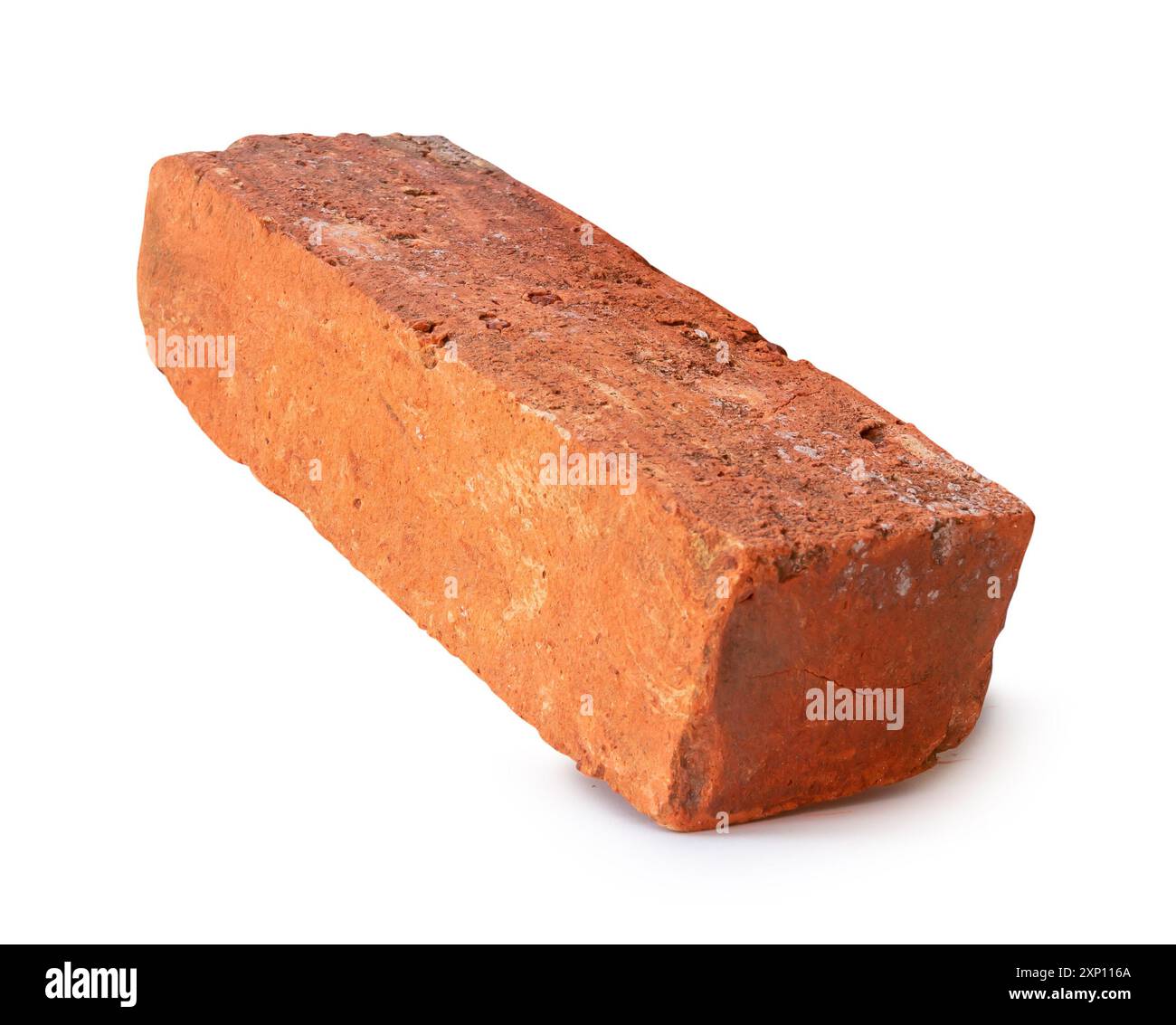 Side view of old red or orange brick is isolated on white background ...