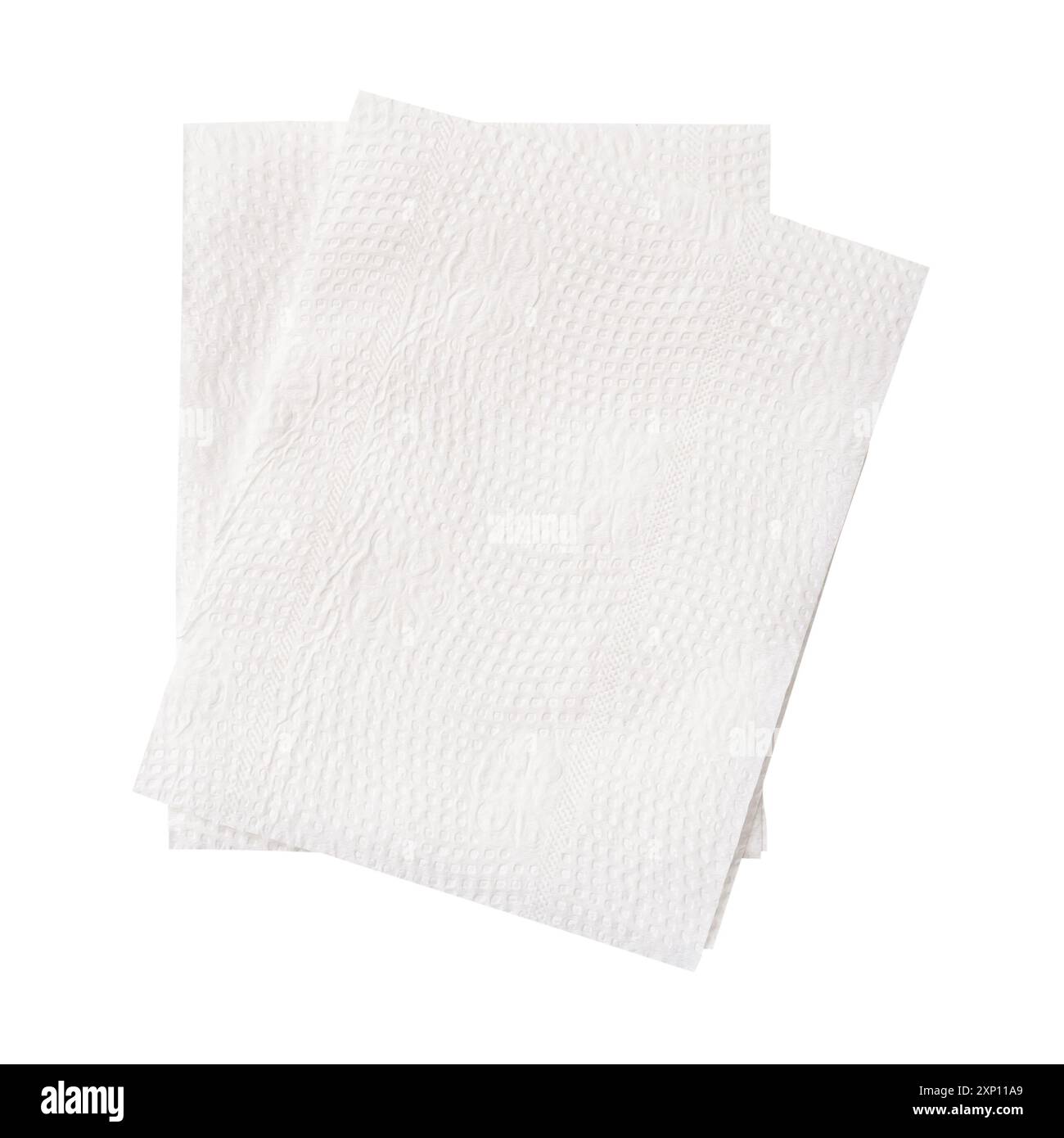 Top view of two folded white tissue paper in stack is isolated on white ...