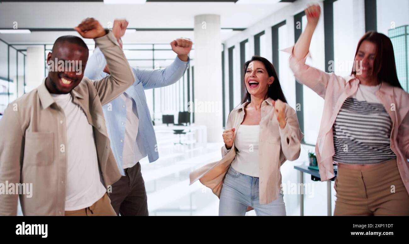 Business Fun Celebration And Teamwork Success. Corporate Team Dancing ...