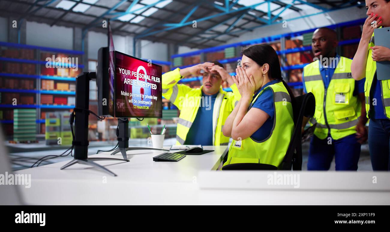 Shocked Engineers In Automated Logistics Warehouse During Ransomware ...