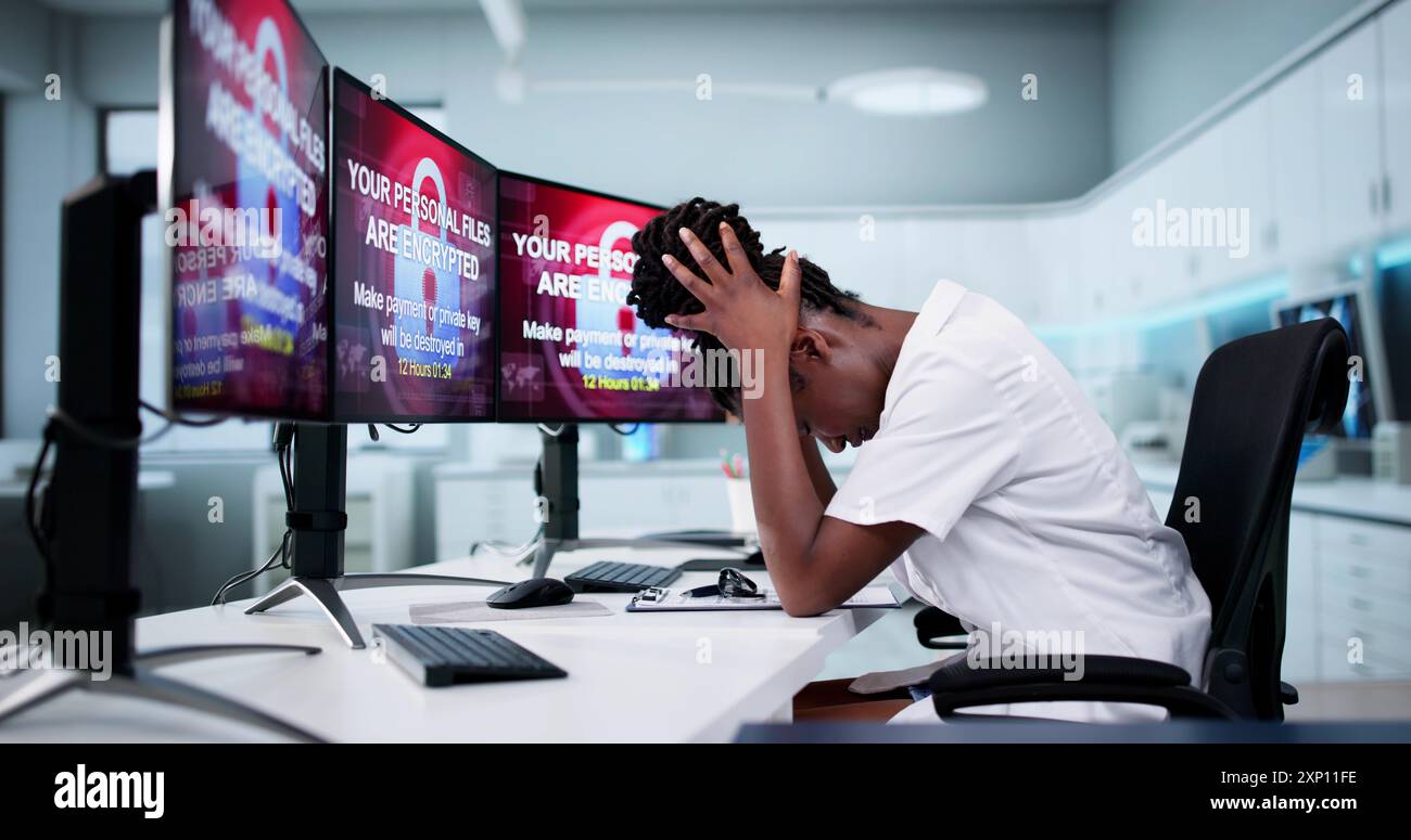 Medical Hospital Malware Ransom Extortion Breach. Shocked Doctor Stock ...