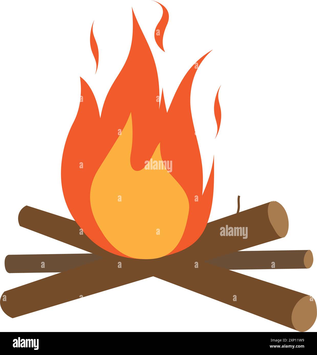 Campfire, burning bonfire, wood log with fire flame in editable design ...