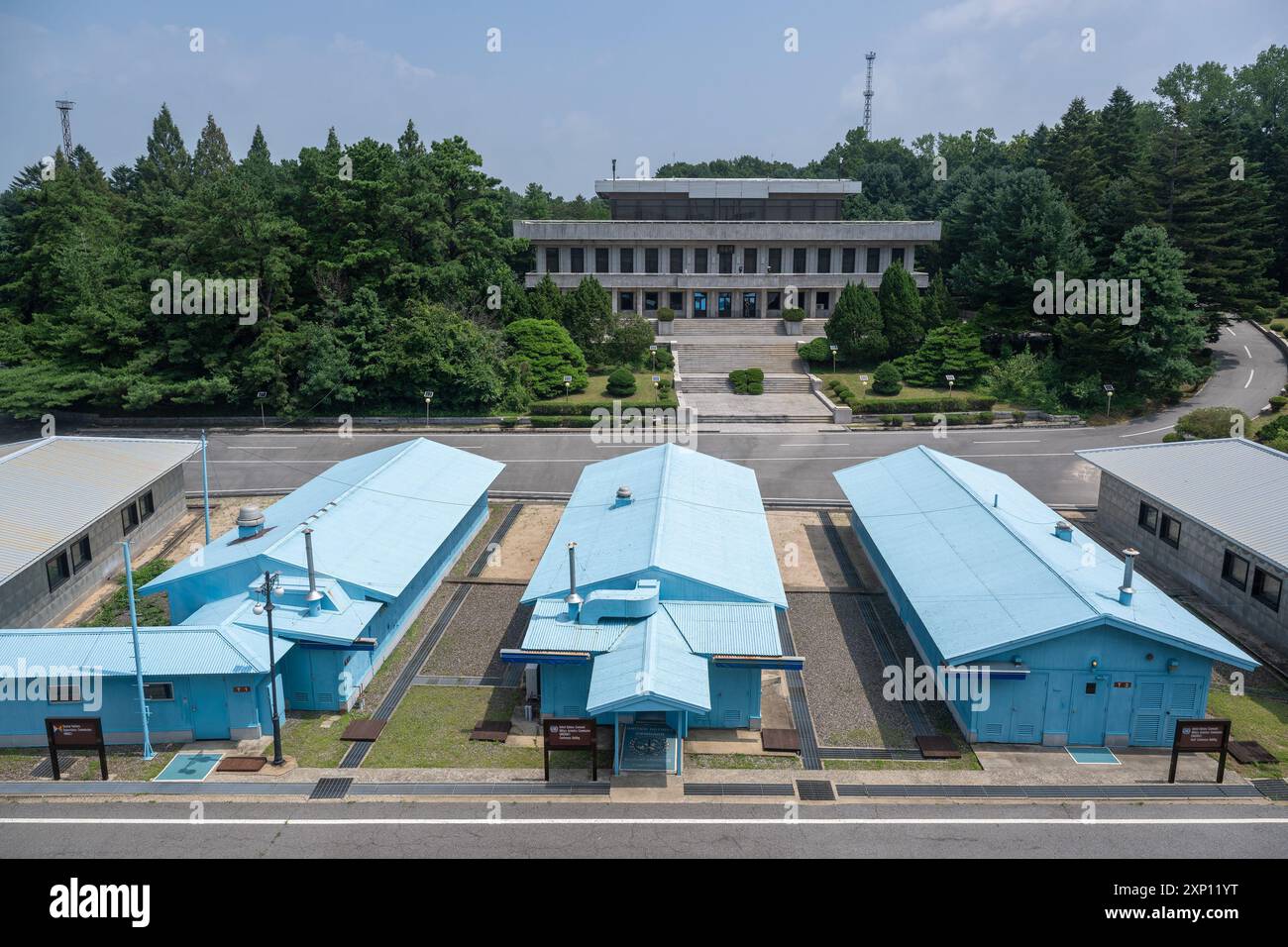Joint Security Area, South Korea. 03rd Aug, 2024. Blue barracks can be ...