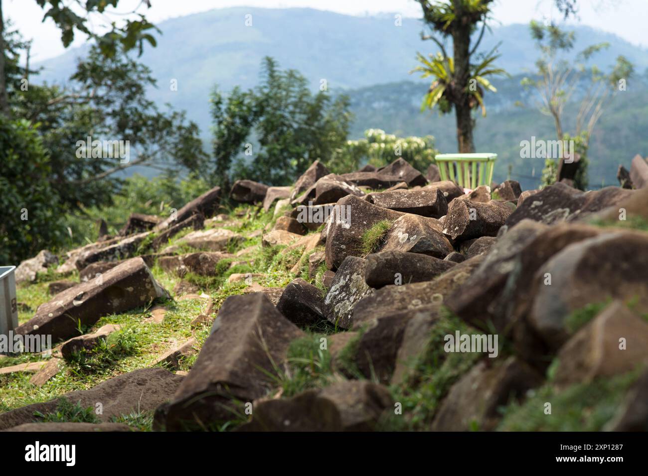 Close up arrangement of stone on the megalithic site, Gunung Padang ...