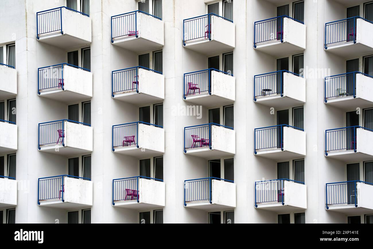 Monotonous boring empty balconies on a massive complex with small ...