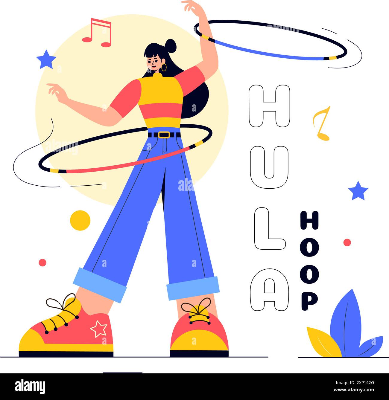 Hula Hoop Vector Illustration with People Exercising and Playing Hula ...