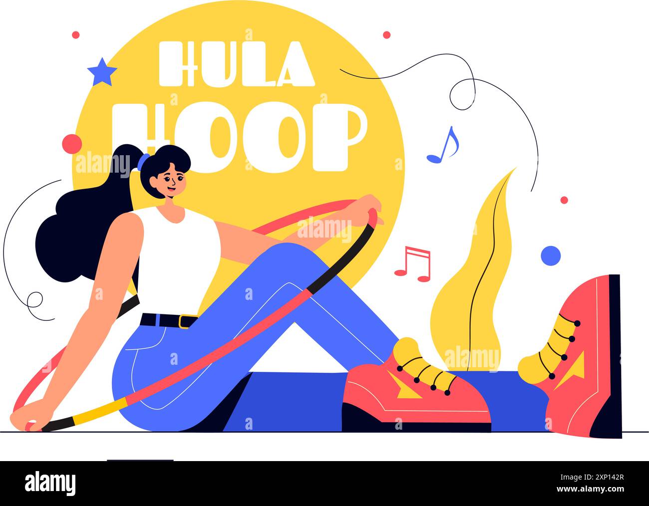 Hula Hoop Vector Illustration with People Exercising and Playing Hula ...