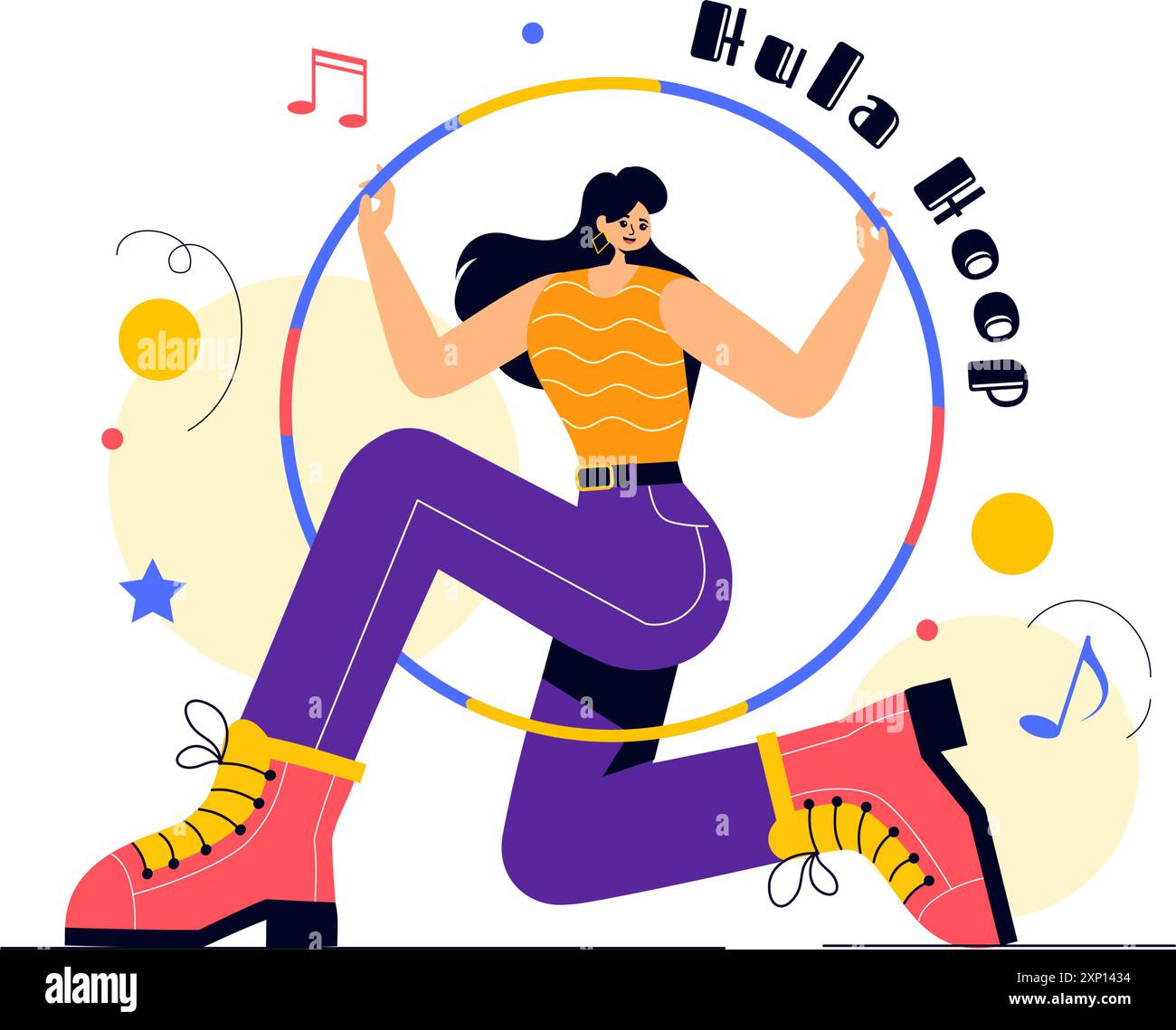 Hula Hoop Vector Illustration with People Exercising and Playing Hula ...