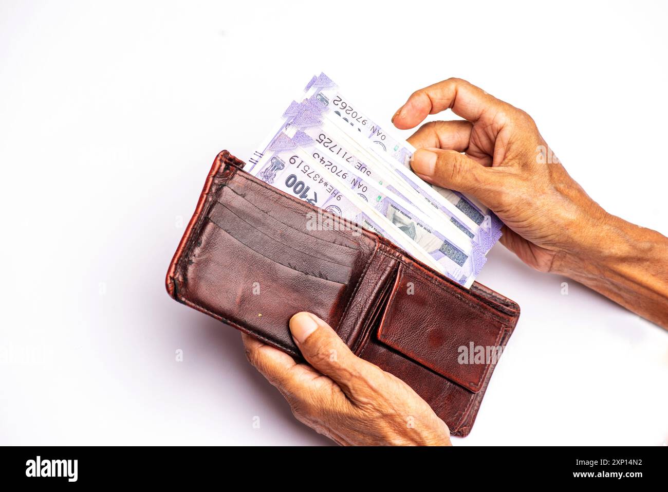 Close-up of Counting Indian rupee isolated on white background Stock ...