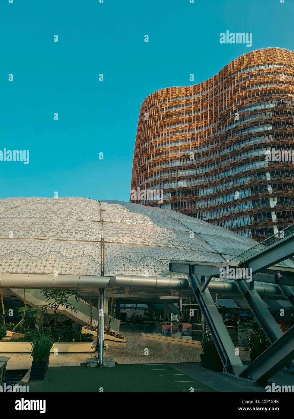 Modern office buildings exterior towering against blue sky. Jakarta ...
