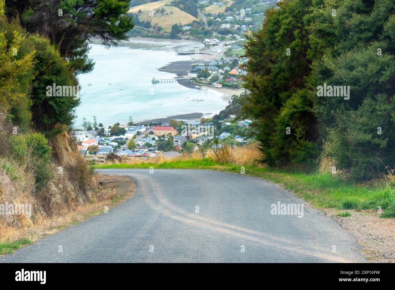 Lighthouse Road in Akaroa - New Zealand Stock Photo - Alamy