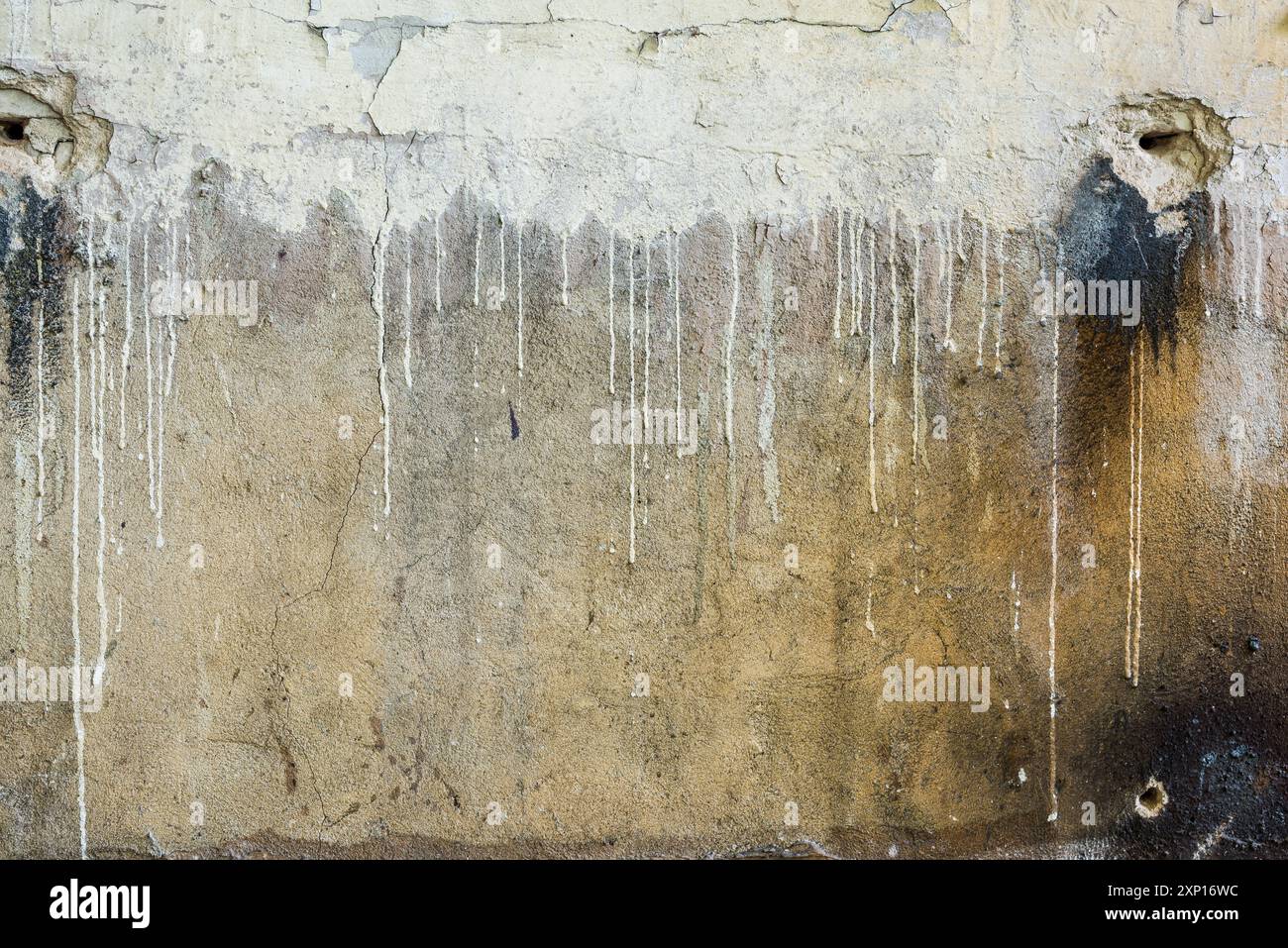Texture Of Dirty Broken Yellow Wall With White Paint Leaks Stock Photo ...