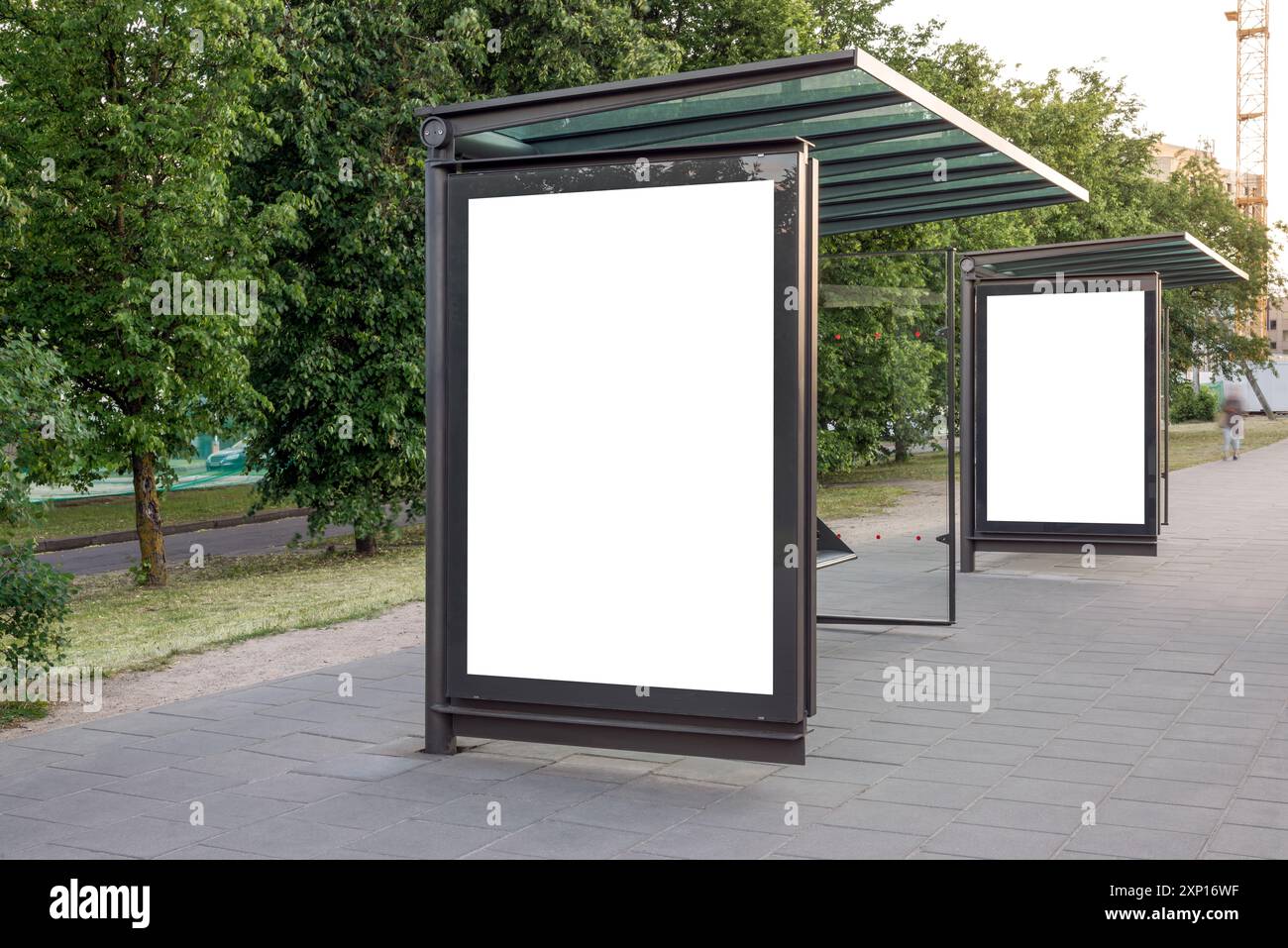 Two Blank Mockups Of Bus Stop Advertising Poster Billboards. White ...