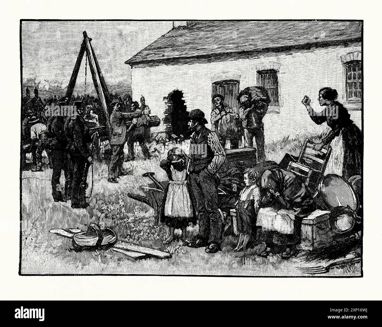 An old engraving of the bailiffs and police evicting a family from ...