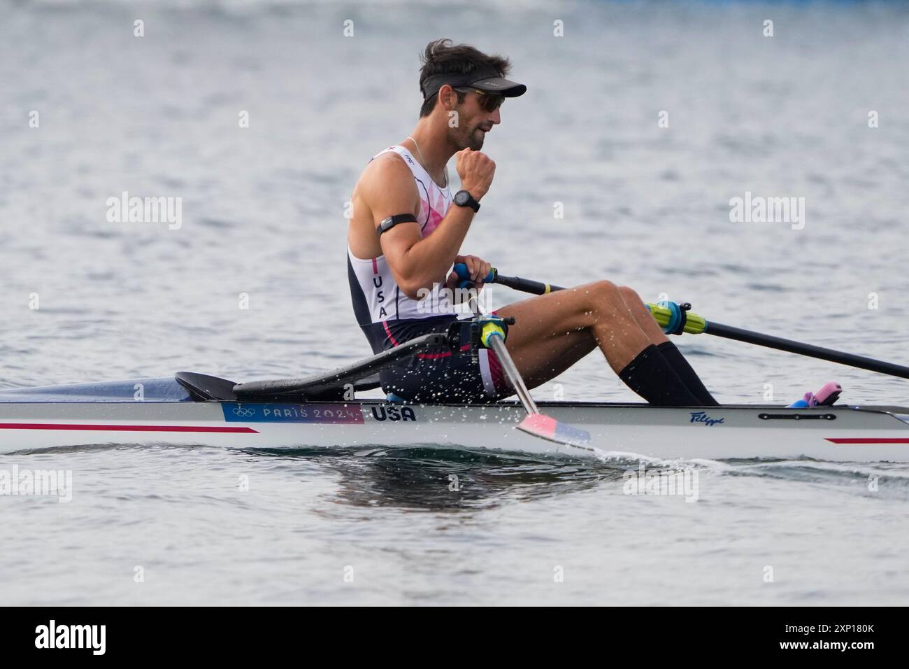 Jacob Plihal, of United States, reacts at the finish area of the men's ...