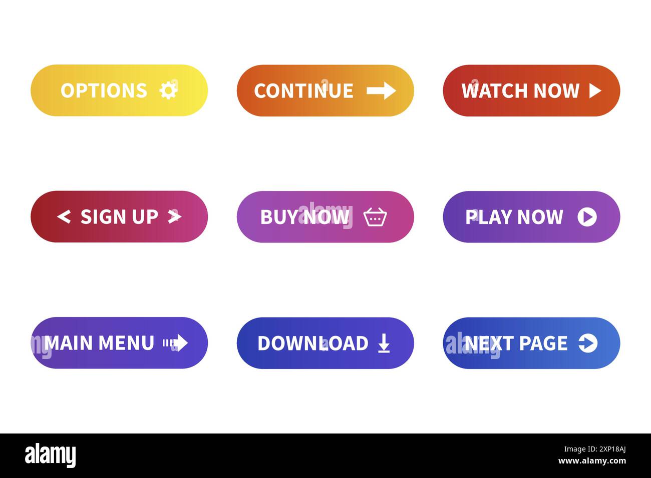 Set of colored buttons for website. Different gradient colors and icons ...