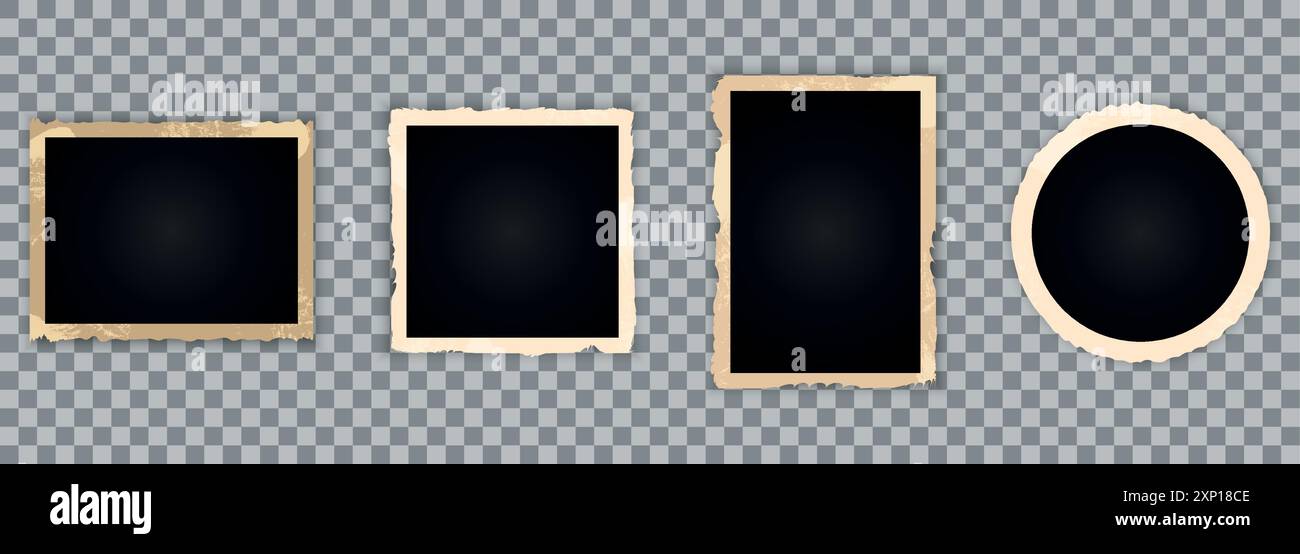 Vintage photo frame on transparent background. Retro old paper picture ...