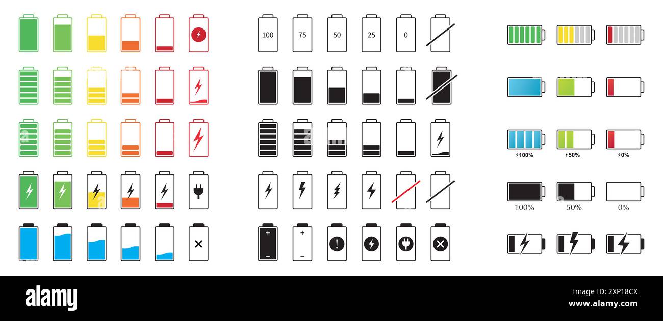 Set of capacity battery icons. Mobile phone charge level illustration ...