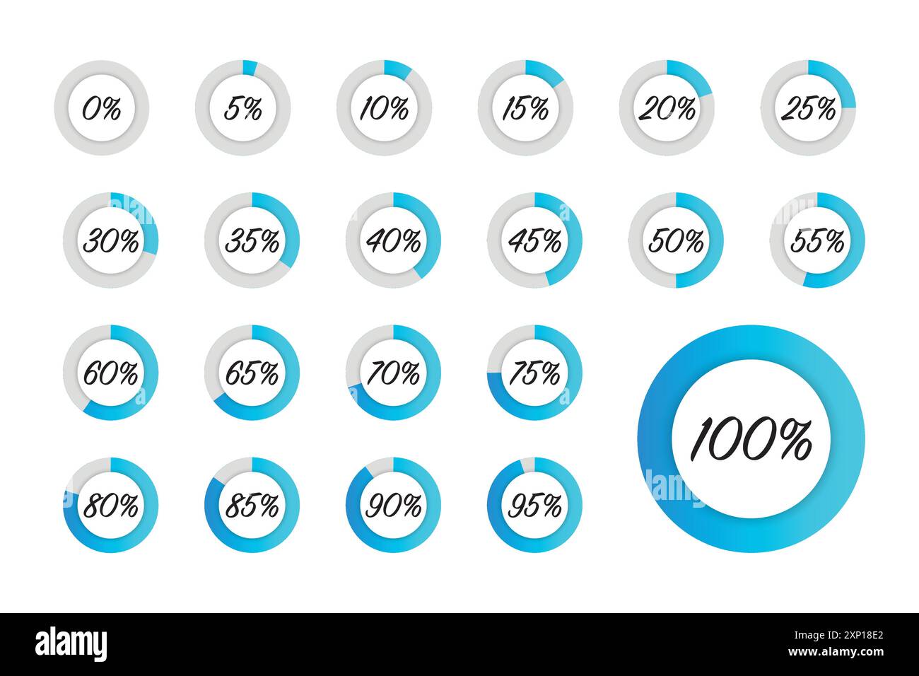 Set of blue circle percentage diagram. Progress or loading circle ...