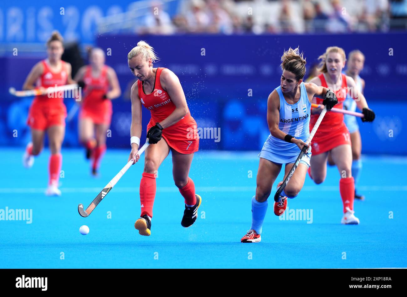 Great Britain's Hannah French (left) in action at the Yves du Manoir ...
