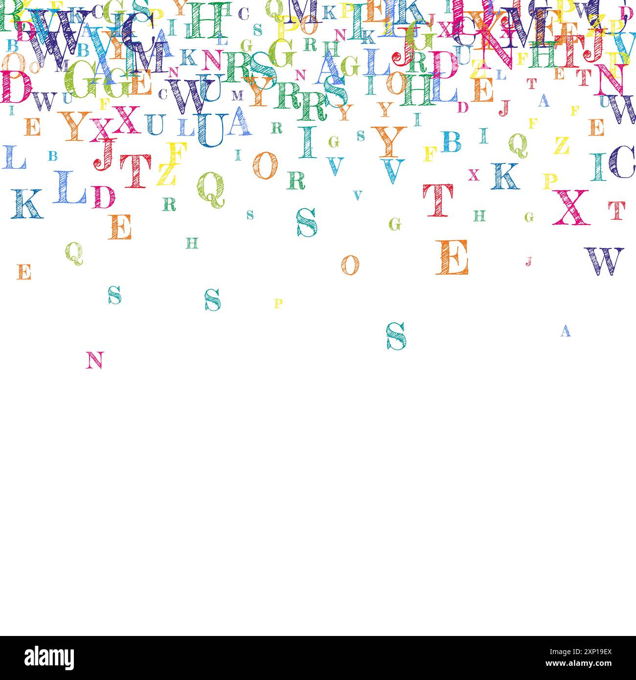Falling letters of English language. Colorful childish flying ...
