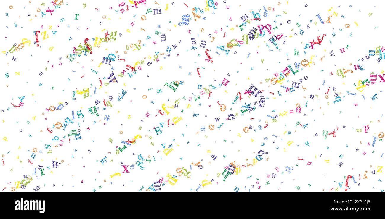 Scattered letters of latin alphabet. Colorful childish floating ...