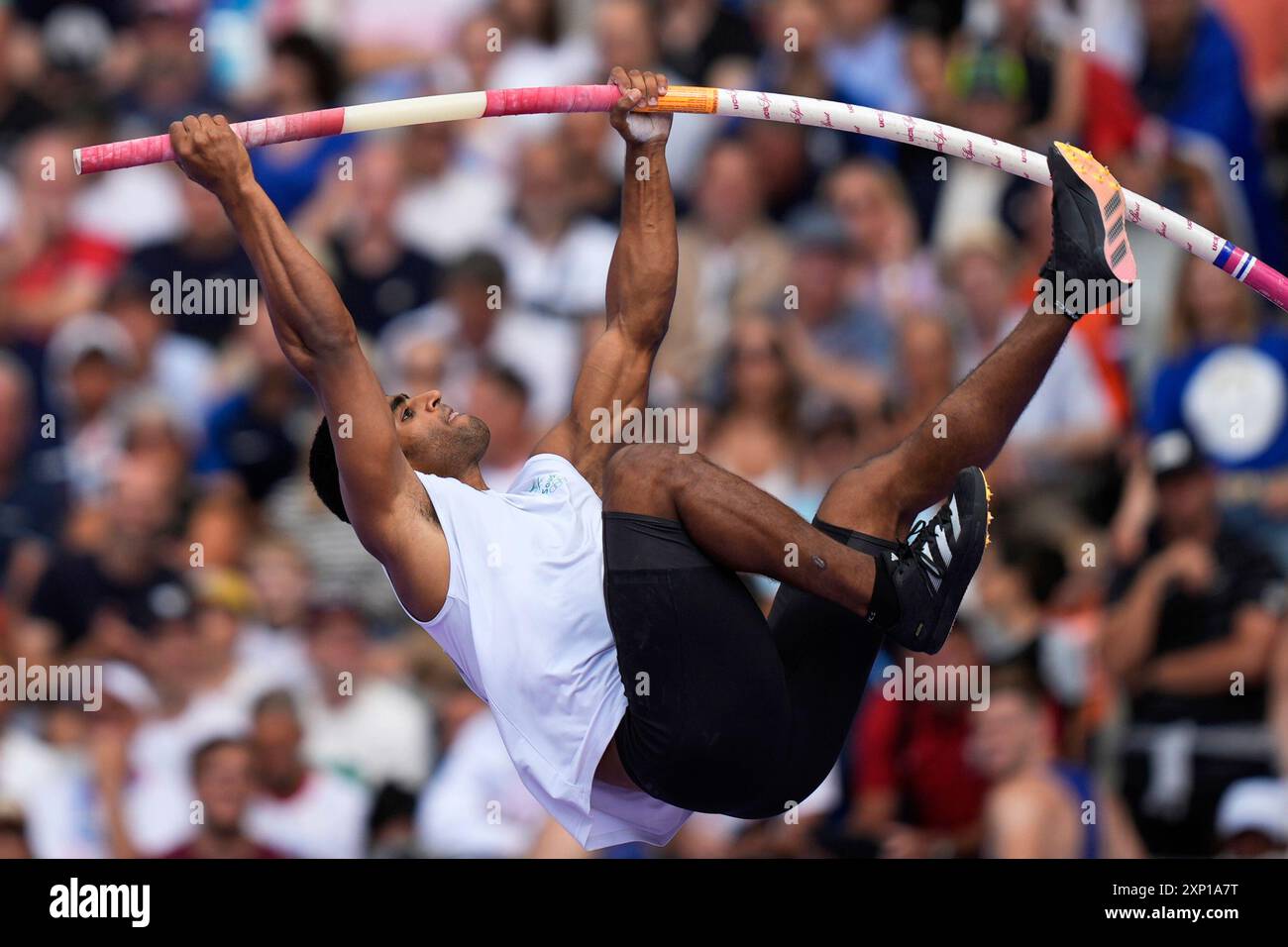 Hussain Asim Al Hizam, of Saudi Arabia, competes in the men's pole ...