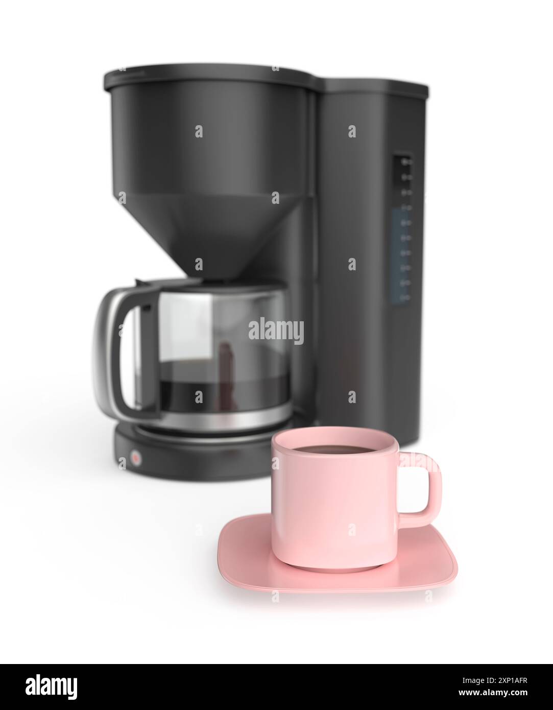Rose colored coffee cup in front of a black filter coffee machine Stock ...