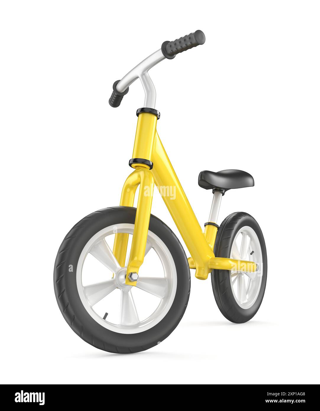 Yellow balance bike on white background Stock Photo - Alamy