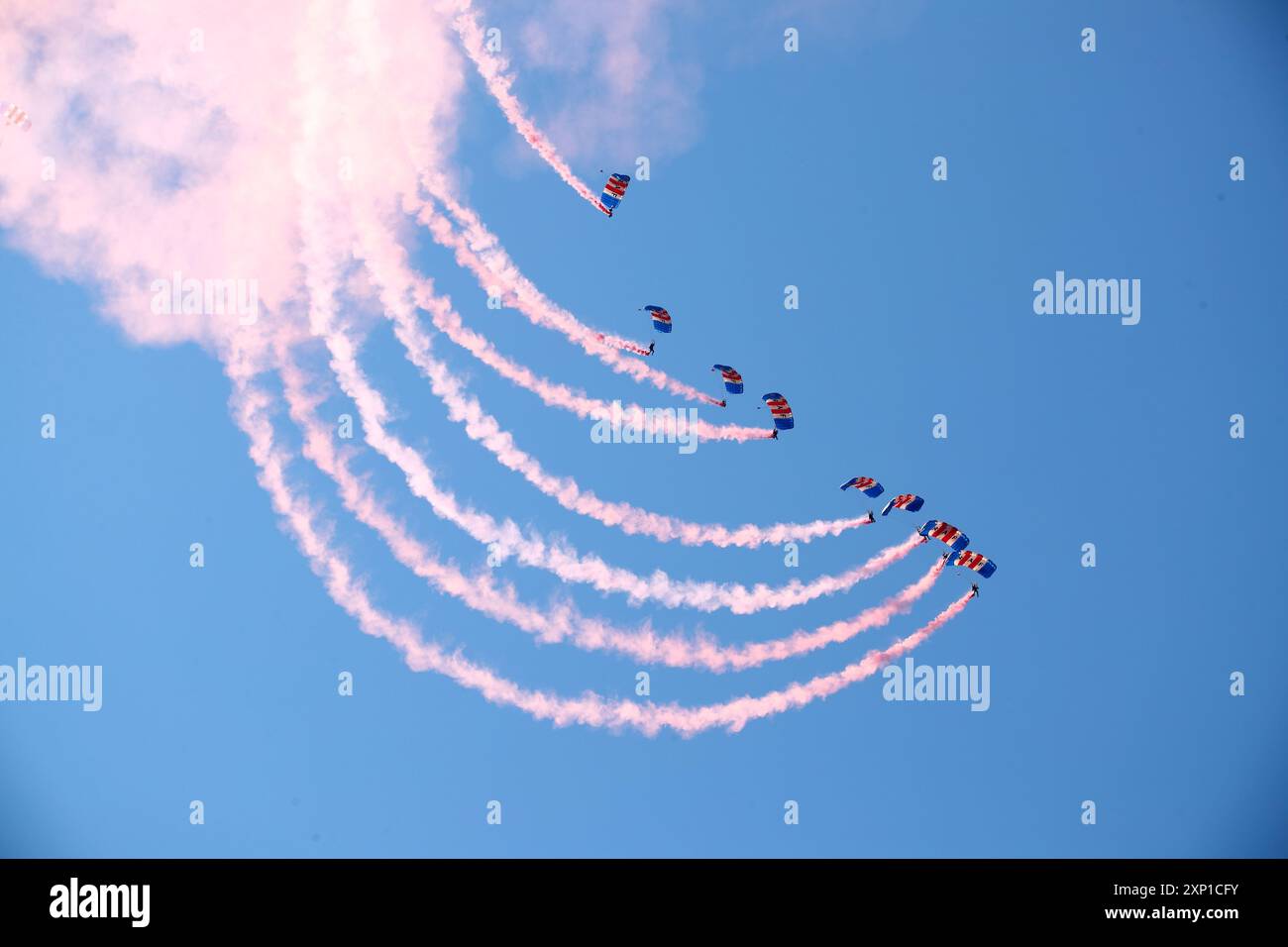 Fairford, UK. 19 JUL, 2024. RAF Falcons, the RAF Parachute Display team ...