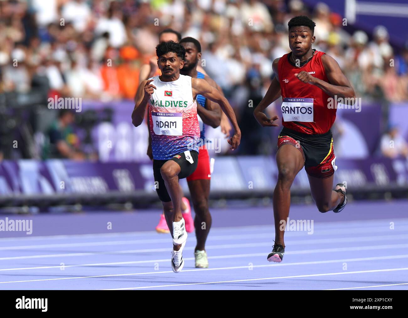 Paris, France. 3rd Aug, 2024. Ibadulla Adam of Maldives (L) and Marcos ...