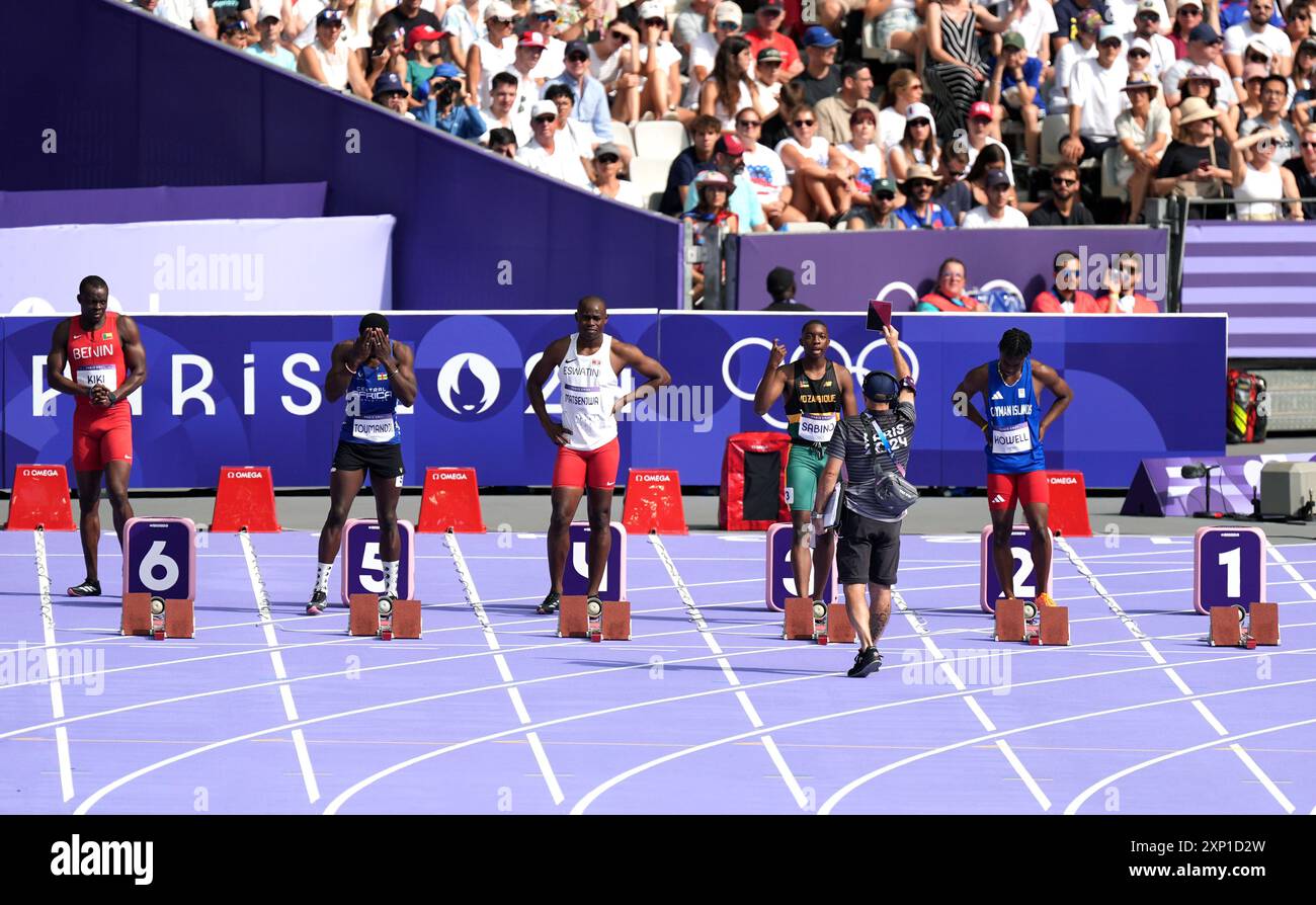 Mozambique's Steven Sabino is disqualified ahead of the Men's 100m ...